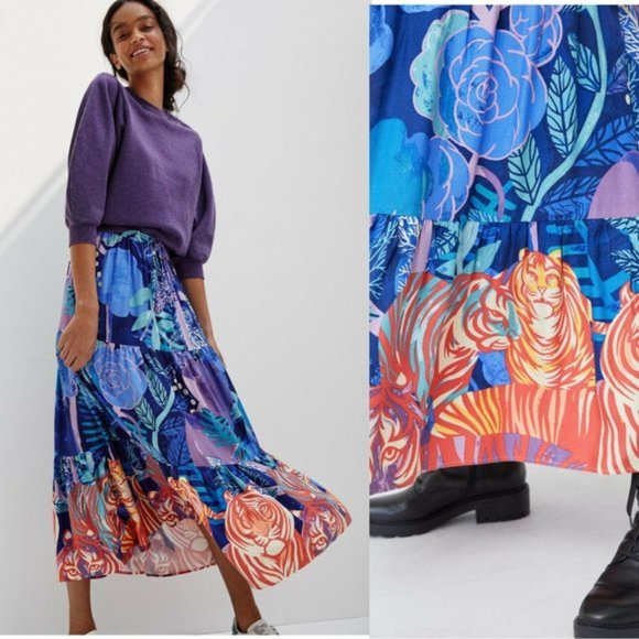Anthropologie | Skirts | Anthropologie Cecilia Bea Tiered Tiger Maxi ...